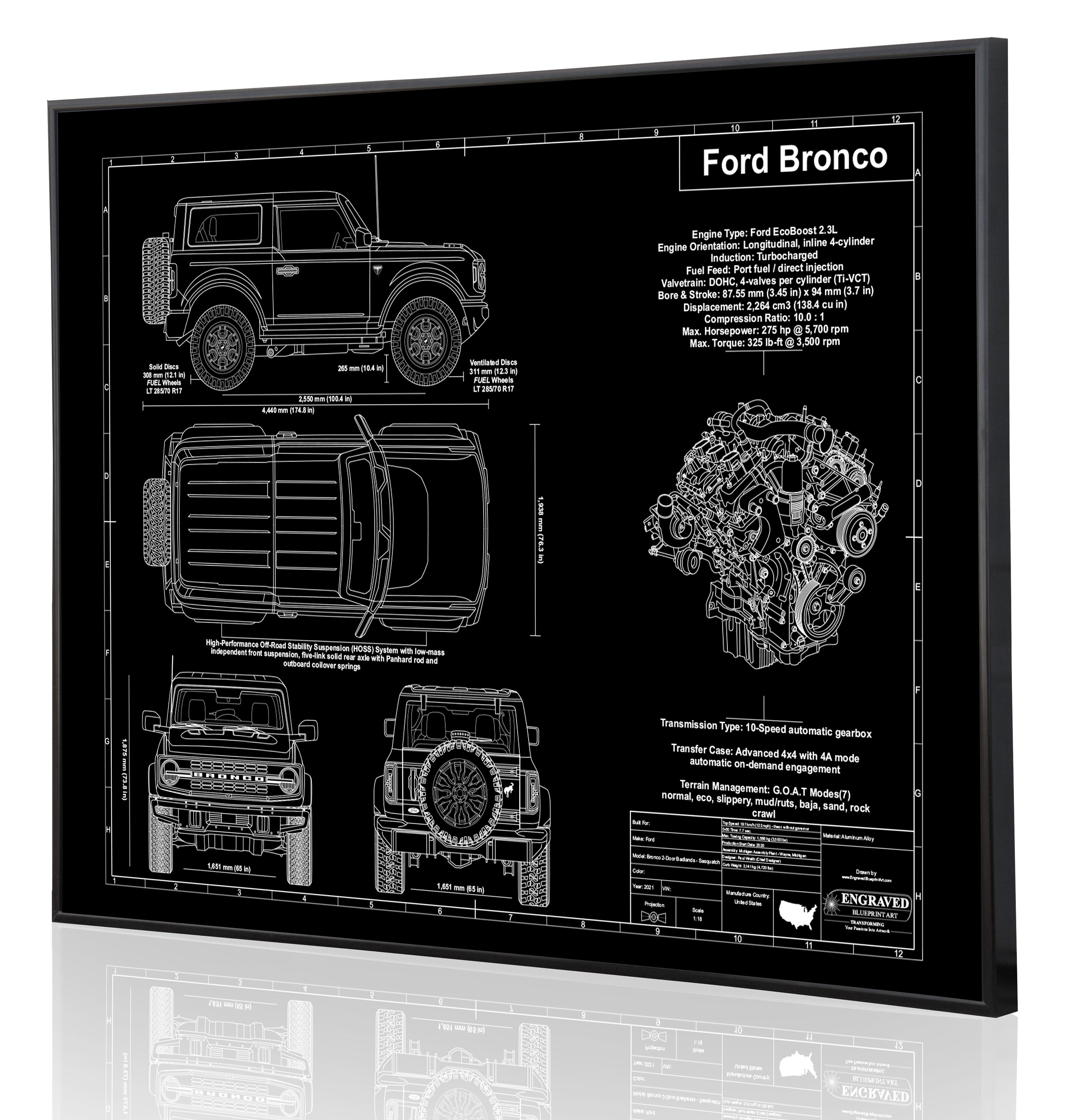 Ford Bronco 2021 2-door Laser Engraved Wall Art. Blueprint - Etsy