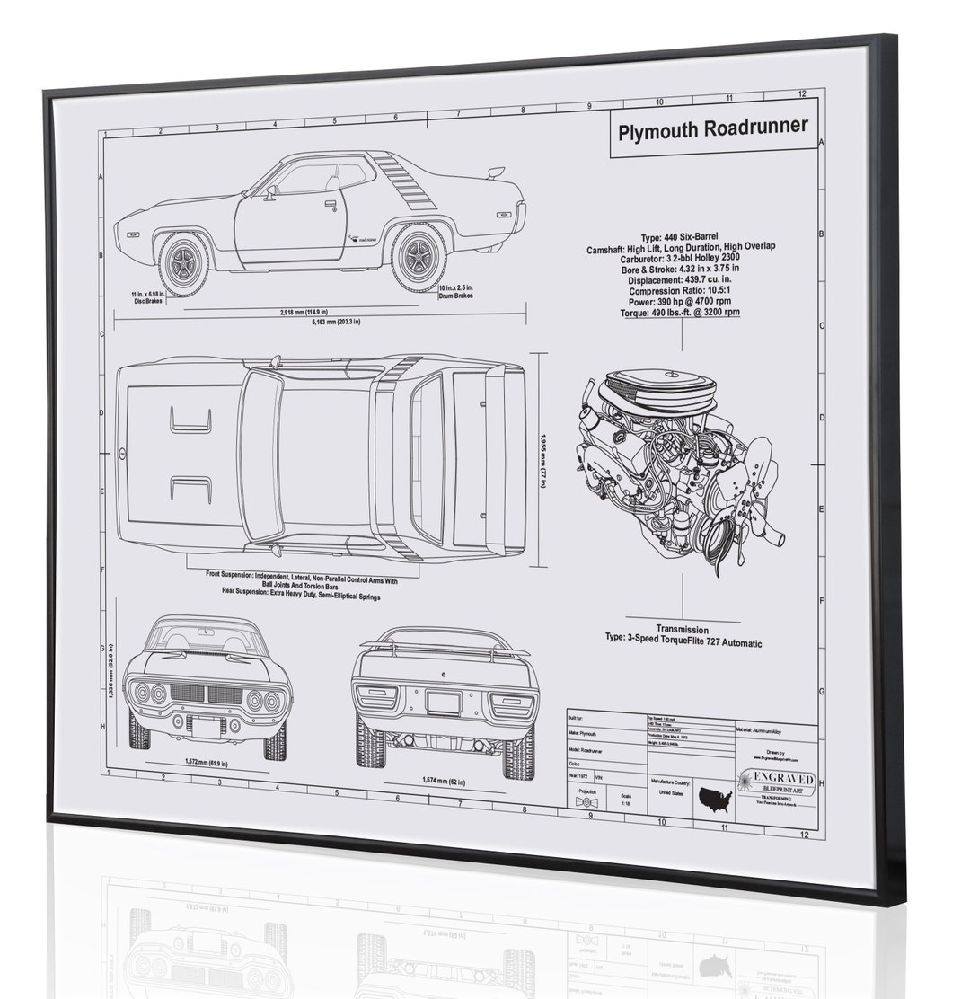 Plymouth Road Runner Personalized Laser Engraved Wall Art . Marked on ...