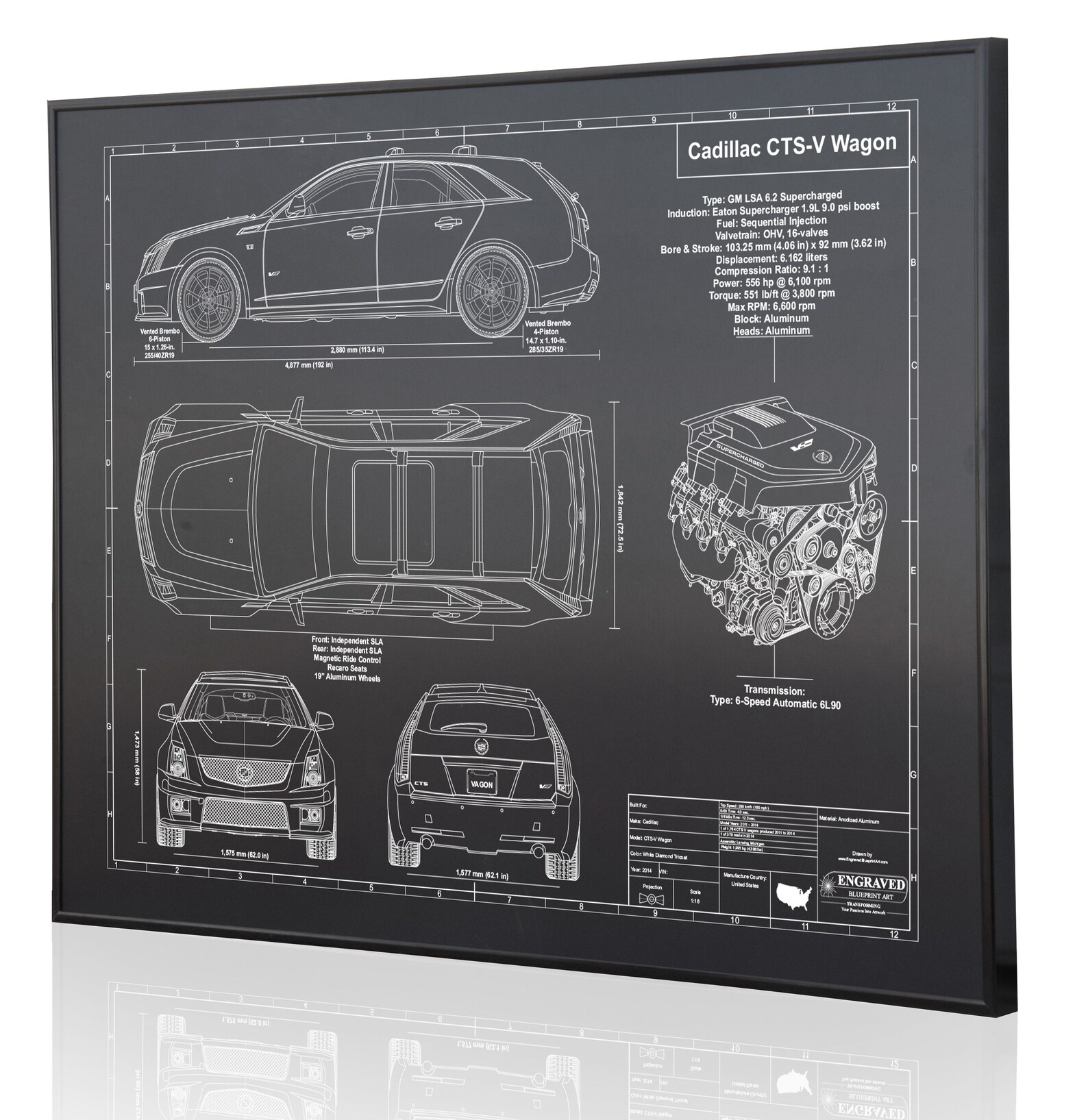 Cadillac CTS-V Wagon Personalized Laser Engraved Blueprint - Etsy