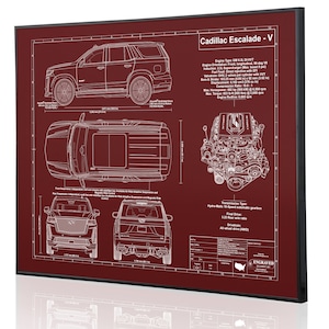 Cadillac Escalade V Blueprint, Personalized Engraved Blueprint Wall Art ...