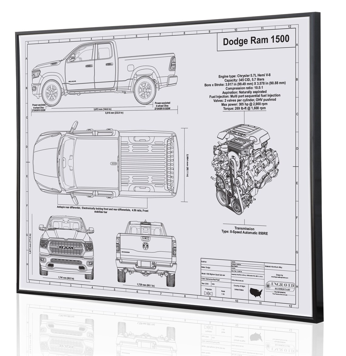 Dodge Ram 1500 Pickup Truck Laser Engraved Wall Art Poster. | Etsy