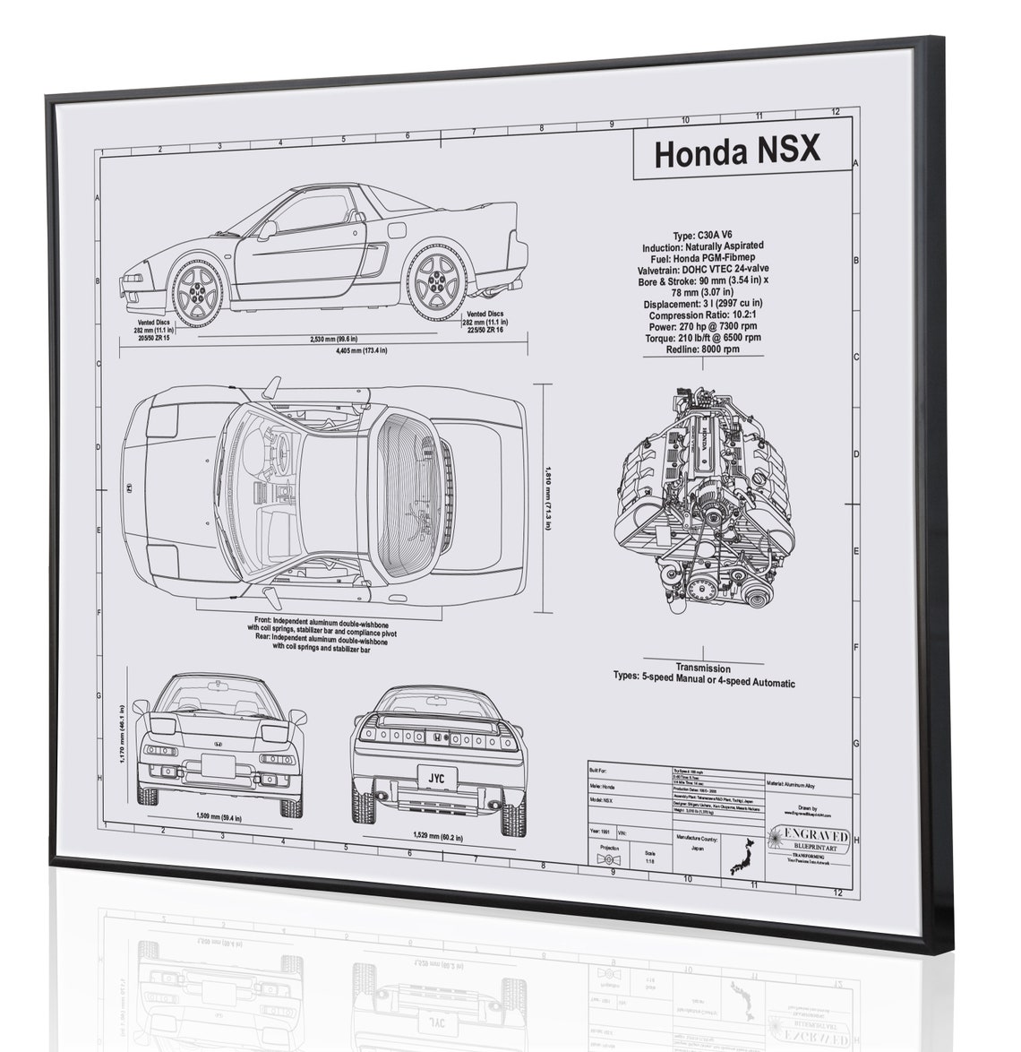 Honda NSX Laser Engraved Wall Art. Engraved on Metal Acrylic - Etsy