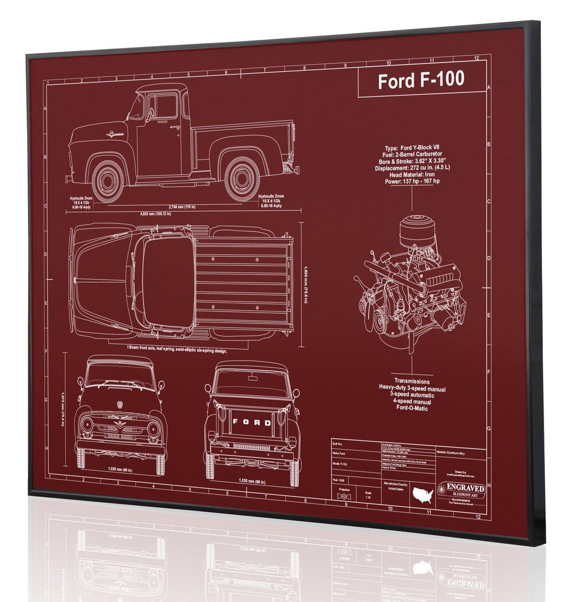 Ford F-100 Pickup Laser Engraved Wall Art Poster. Engraved on - Etsy