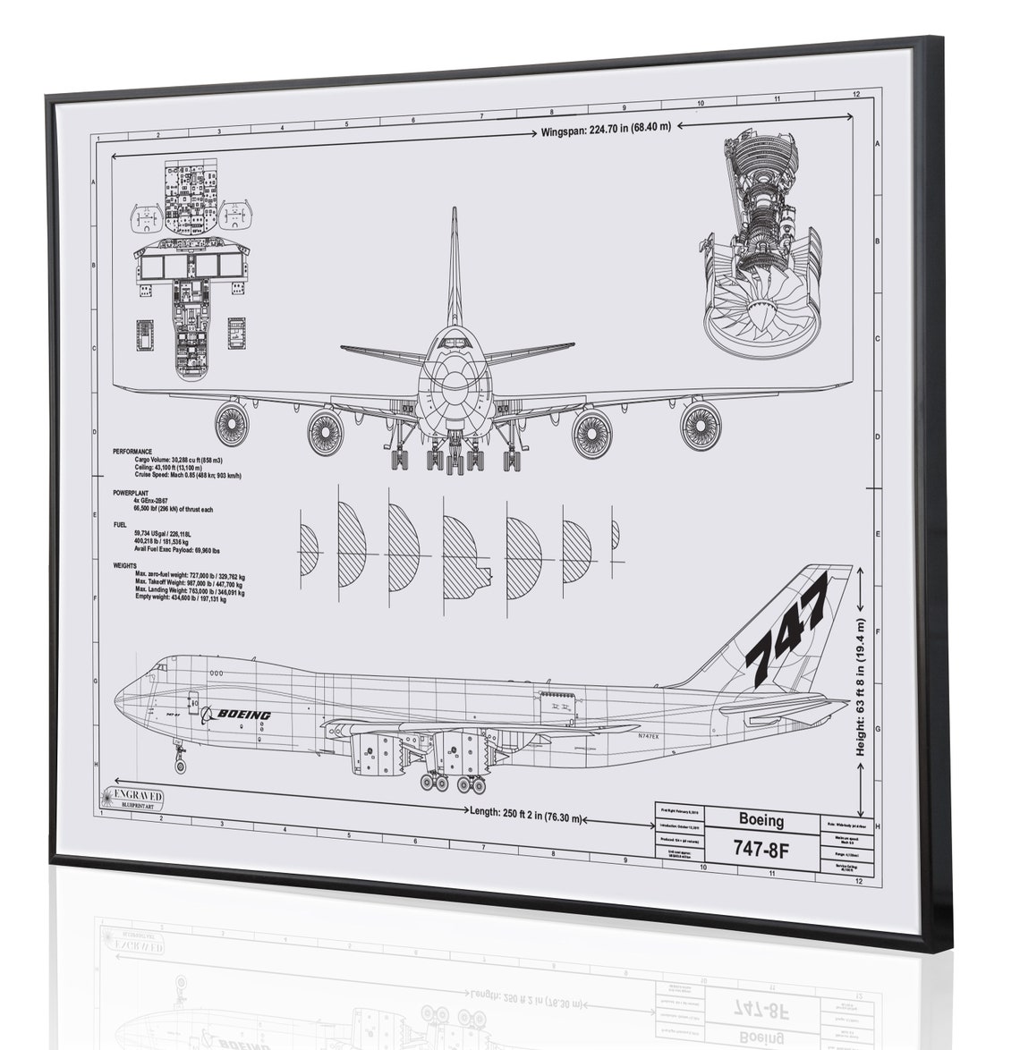 Boeing 747-8 Laser Engraved Wall Art Poster. Engraved on - Etsy