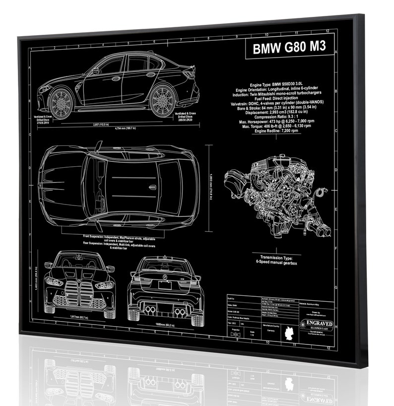 BMW G80 M3 Laser Engraved Wall Art Poster. Blueprint Sign - Etsy
