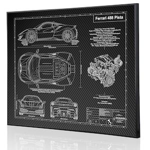 Ferrari 488 Pista Laser Engraved Blueprint. Car Artwork Engraved on ...