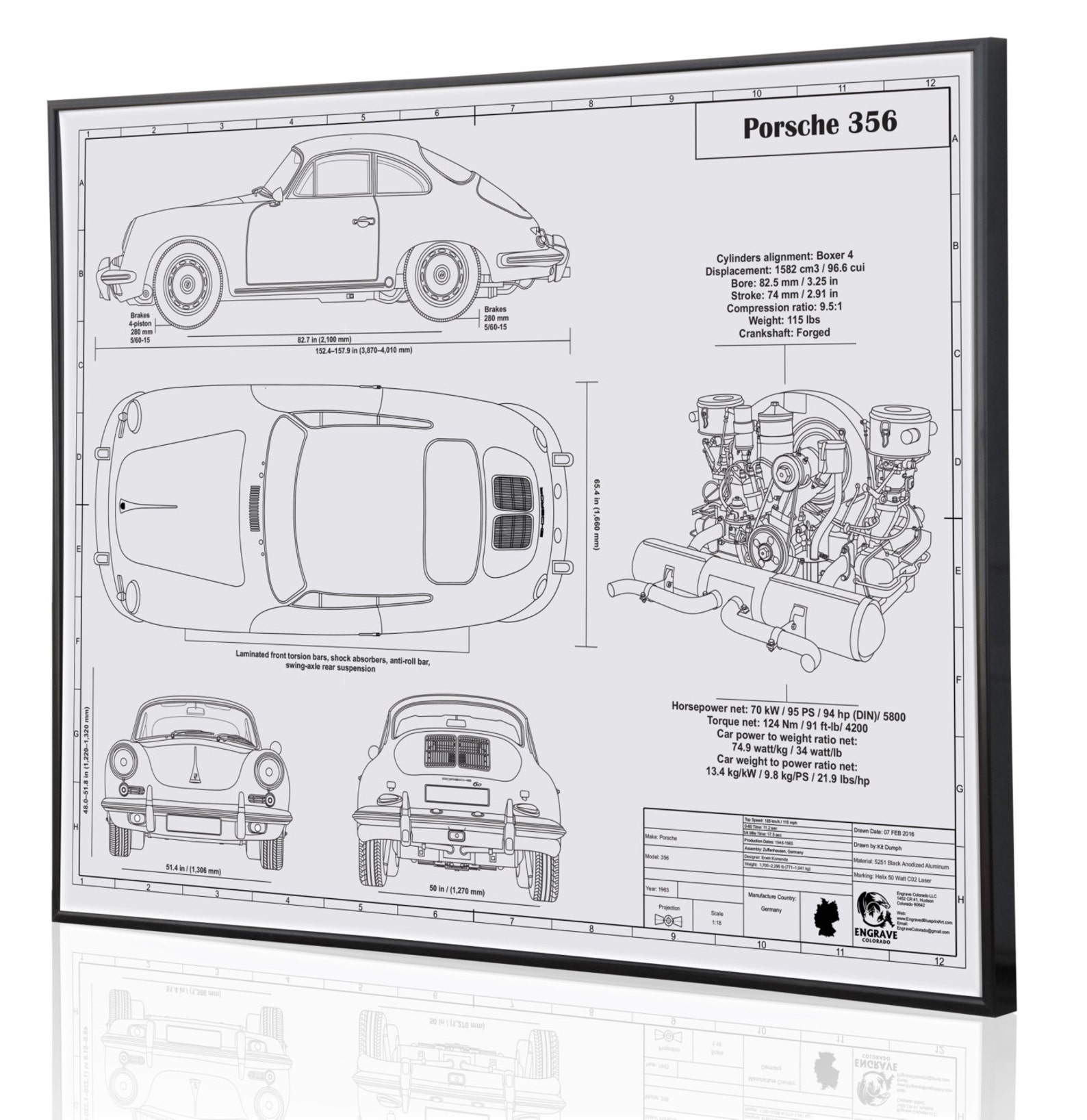 Porsche 356 Laser Engraved Wall Art Poster Large Engraved | Etsy