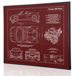 Ferrari 488 Pista Spider Laser Engraved Blueprint Art. Metal, Acrylic ...