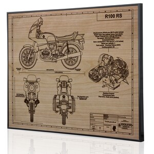 BMW R100 RS Laser Engraved Wall Art Poster. Blueprint Sign Artwork to ...