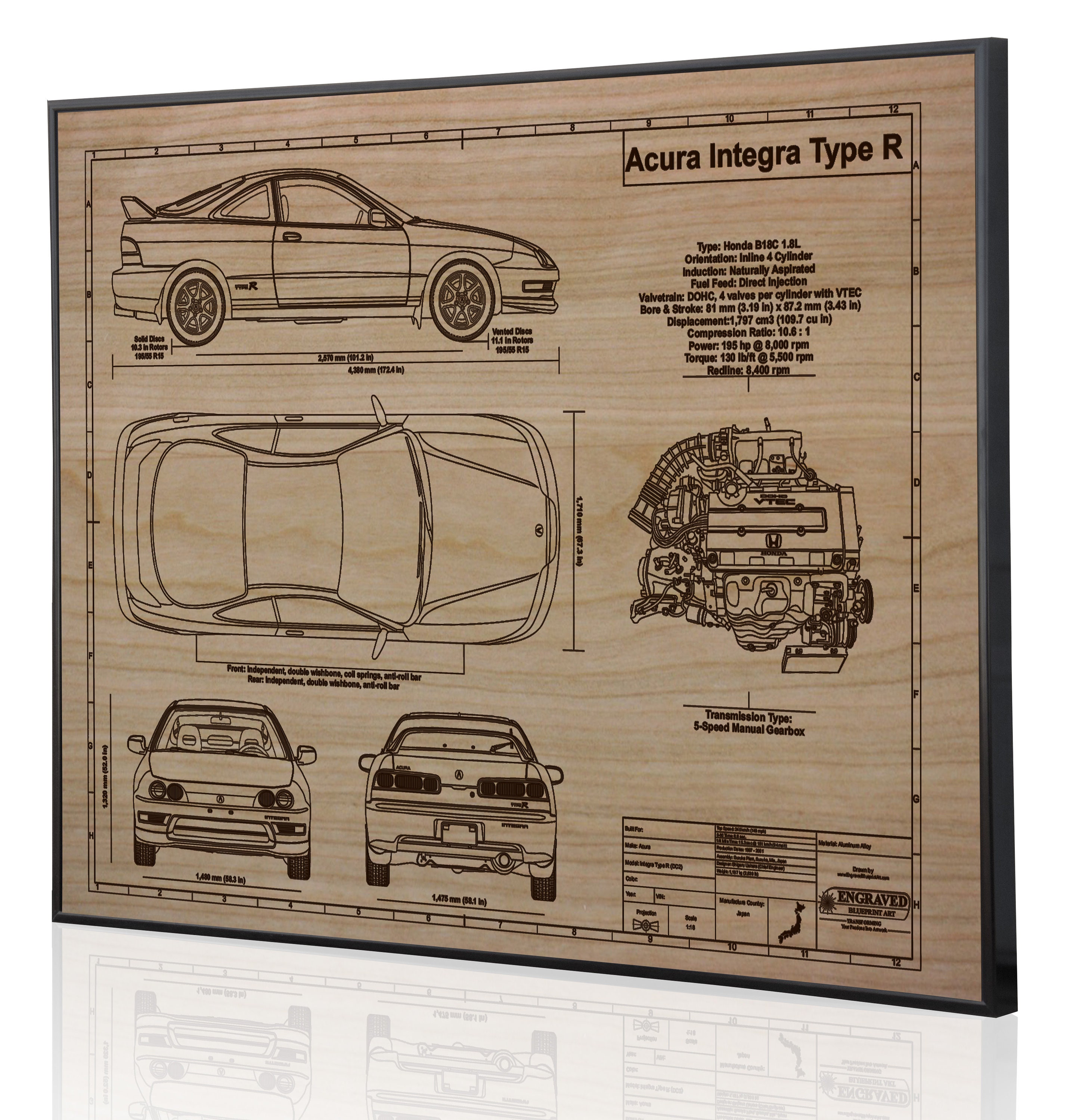 Acura Integra Type R Personalized Laser Engraved Blueprint - Etsy