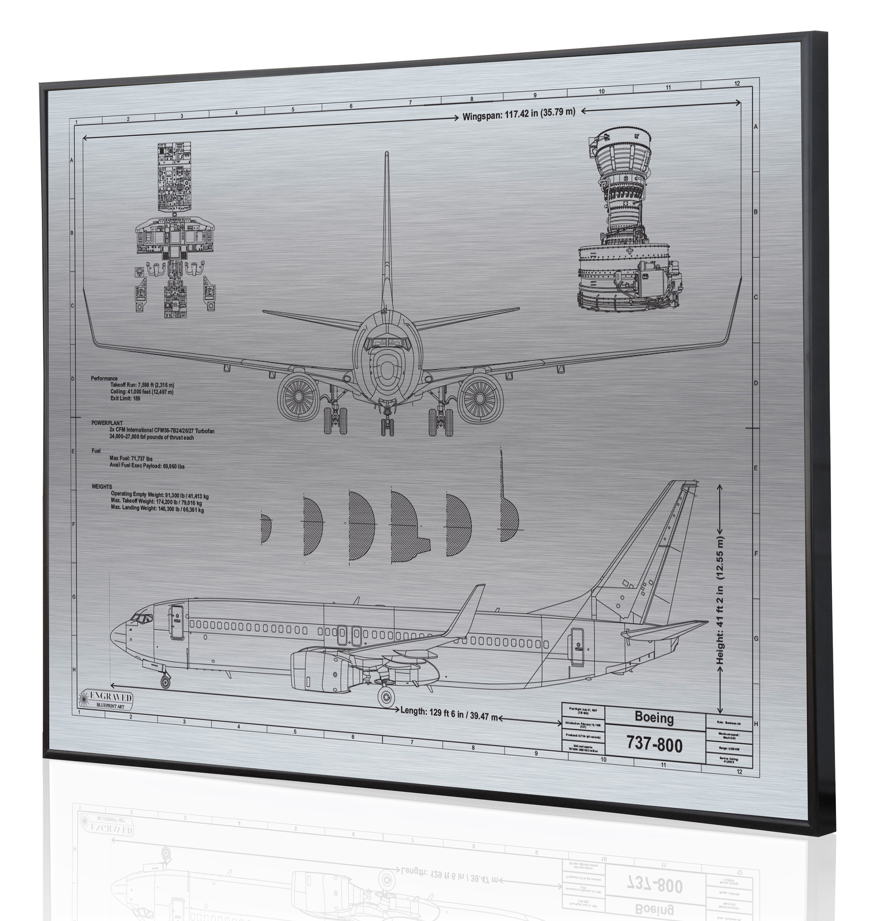 Boeing 737-800 Laser Engraved Wall Art Poster. Engraved on - Etsy