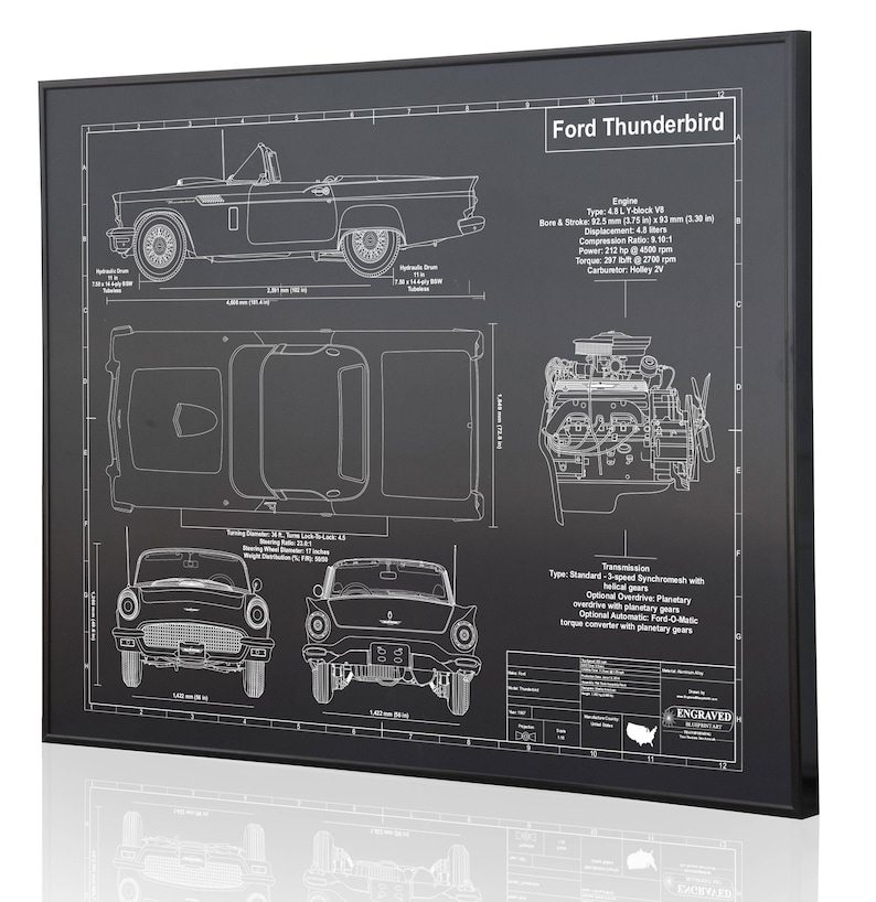 Ford Thunderbird 1957 Laser Engraved Wall Art. Blueprint Sign - Etsy