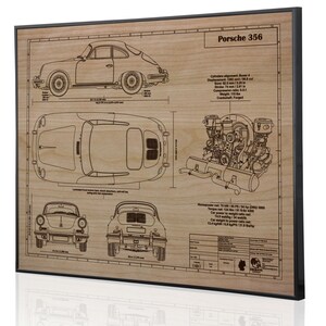 Porsche 356 Laser Engraved Wall Art Poster Large Engraved Blue Print ...