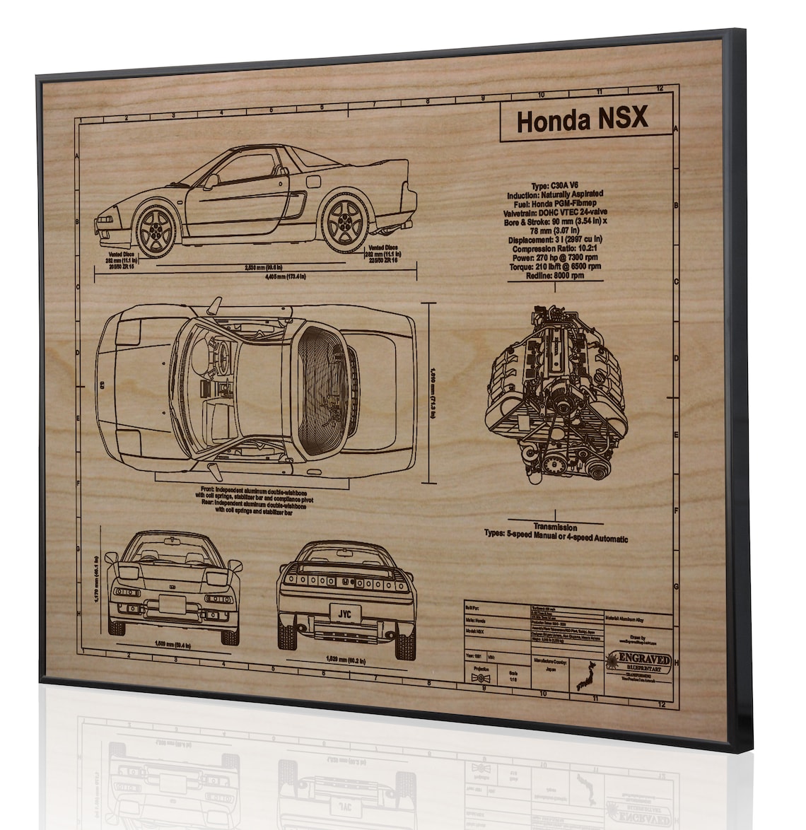 Honda NSX Laser Engraved Wall Art. Engraved on Metal Acrylic - Etsy