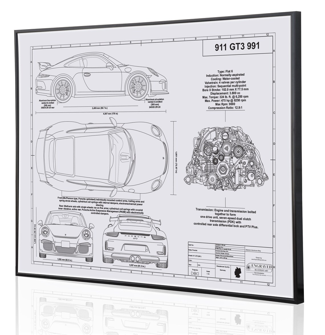 Porsche Car Blueprint Art Porsche 991.1 911 GT3 Laser - Etsy