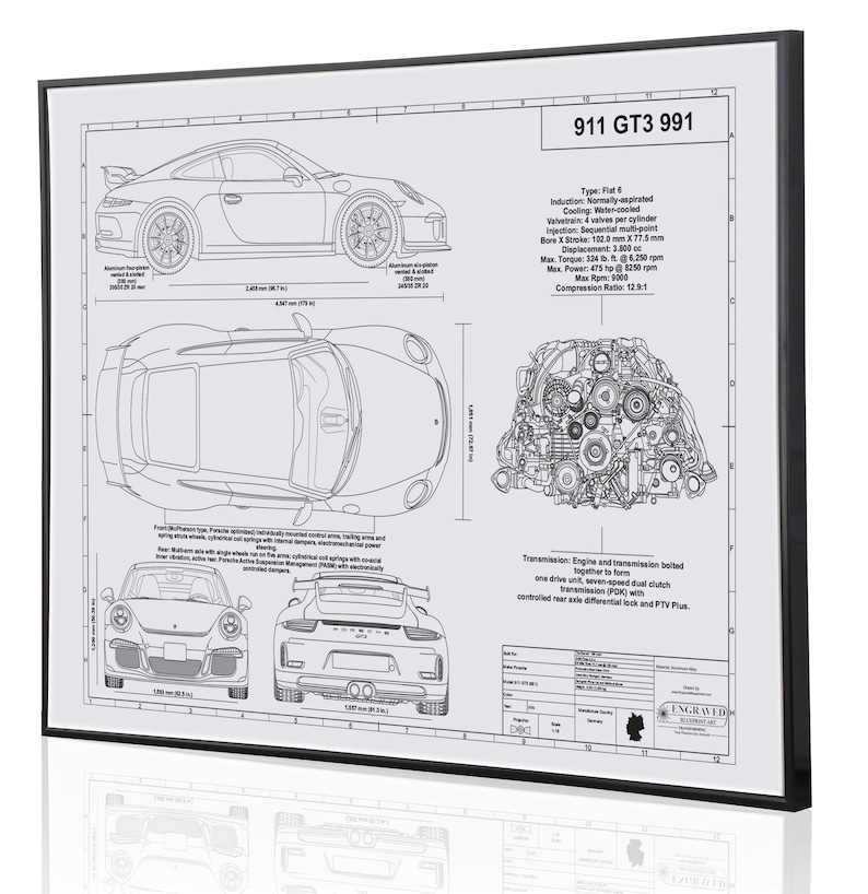 Porsche Car Blueprint Art Porsche 991.1 911 GT3 Laser - Etsy