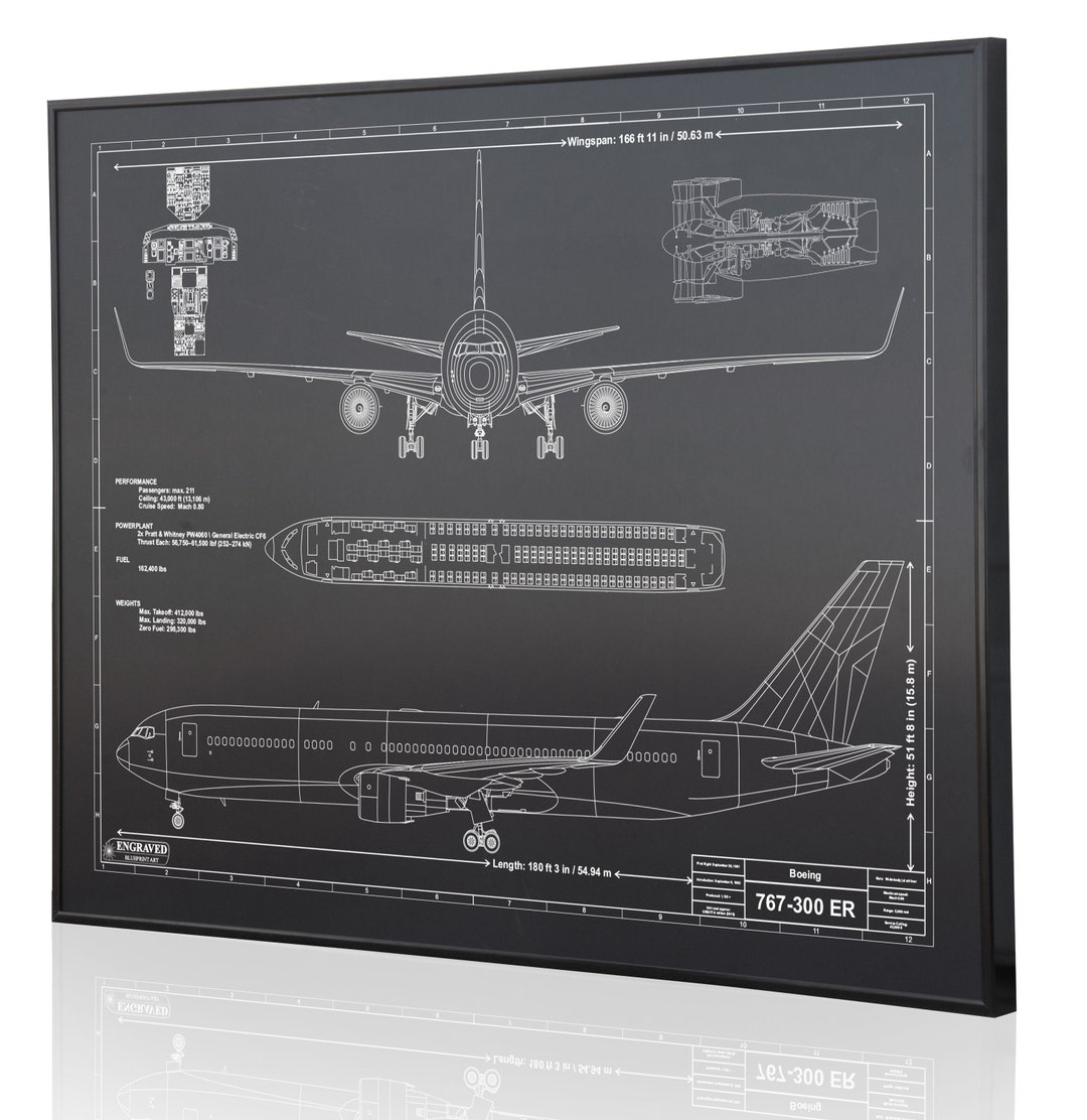 Boeing 767-300ER Laser Engraved Wall Art Poster. Engraved on Metal ...