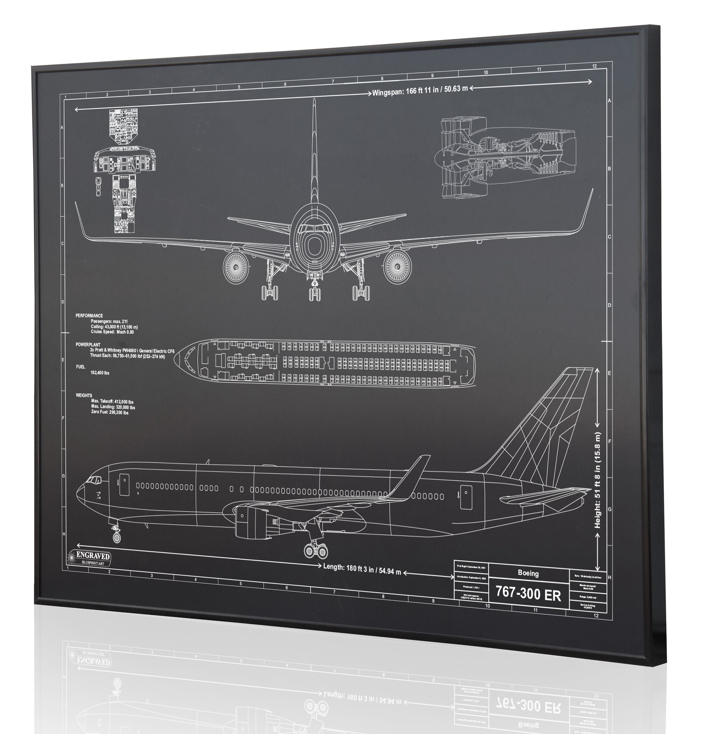 Boeing 767-300ER Laser Engraved Wall Art Poster. Engraved on | Etsy