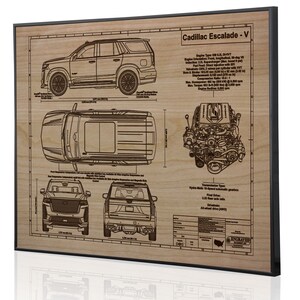 Cadillac Escalade V Blueprint, Personalized Engraved Blueprint Wall Art ...