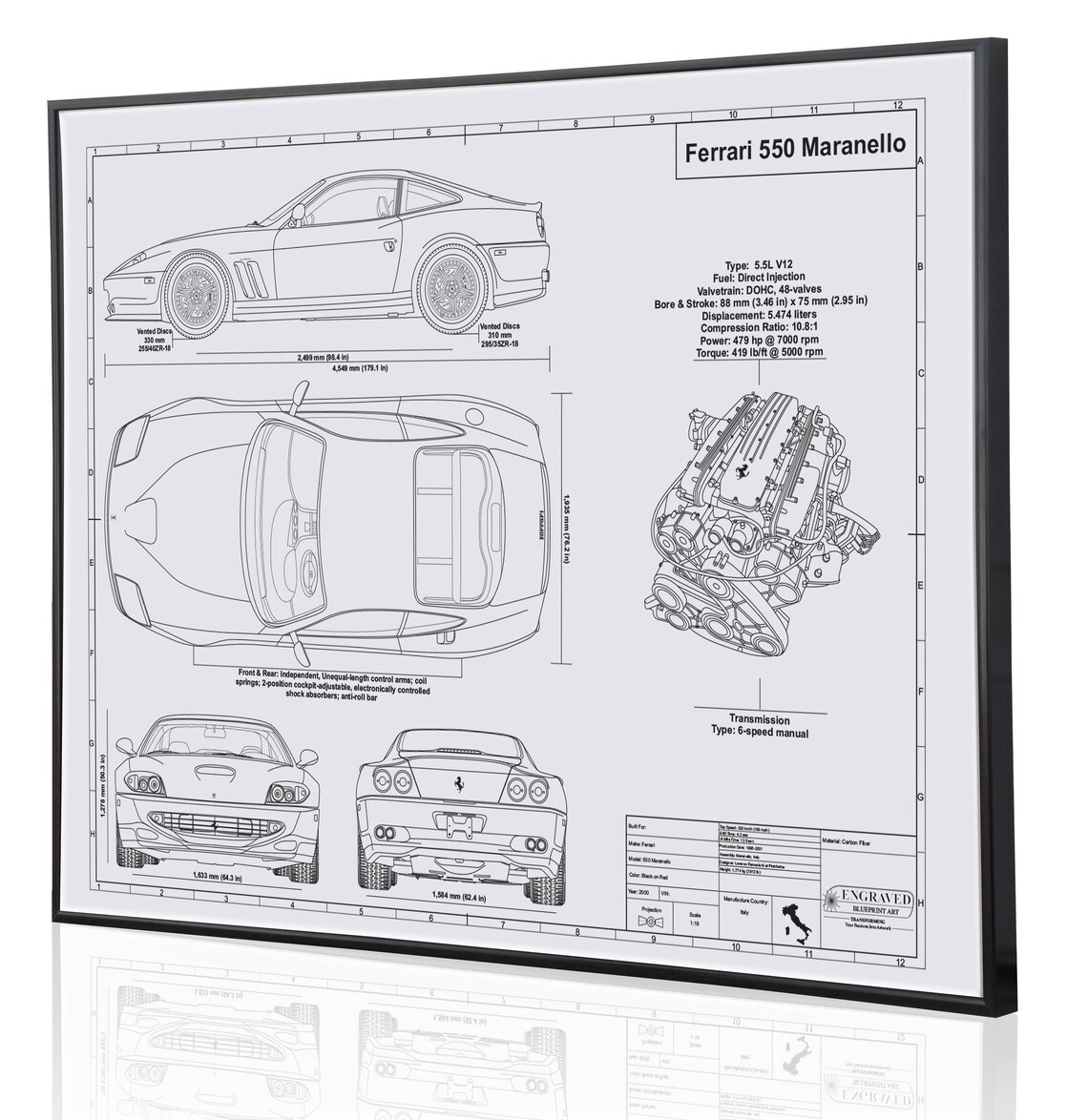 Ferrari 550 Maranello Laser Engraved Wall Art Poster. Engraved - Etsy