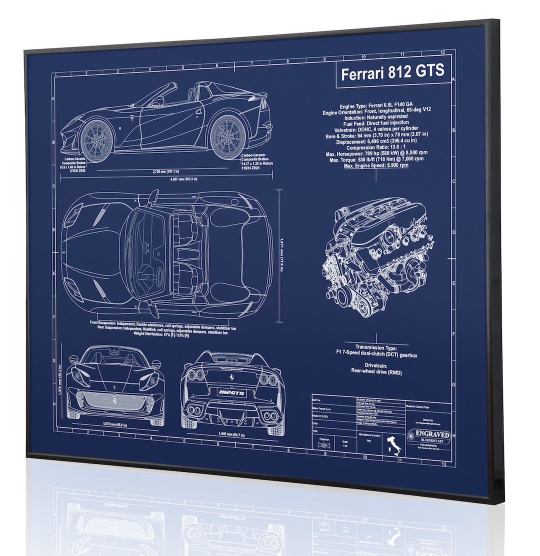 Ferrari 812 GTS Personalized Laser Engraved Wall Art. Metal, Acrylic or ...