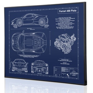 Ferrari 488 Pista Laser Engraved Blueprint. Car Artwork Engraved on ...