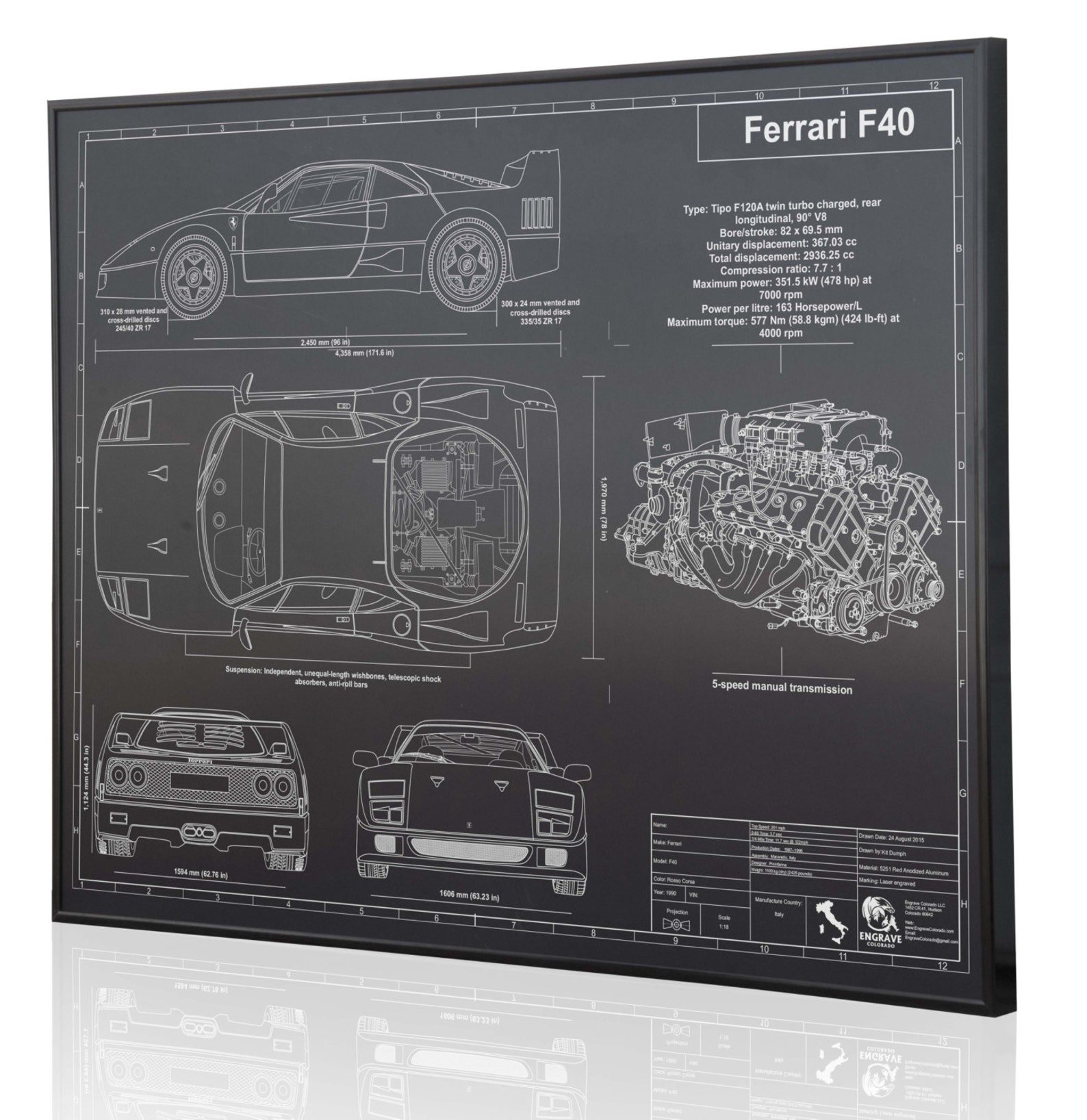 Ferrari F40 Laser Engraved Wall Art Poster. Engraved on Metal - Etsy