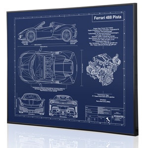 Ferrari 488 Pista Spider Laser Engraved Blueprint Art. Metal, Acrylic ...