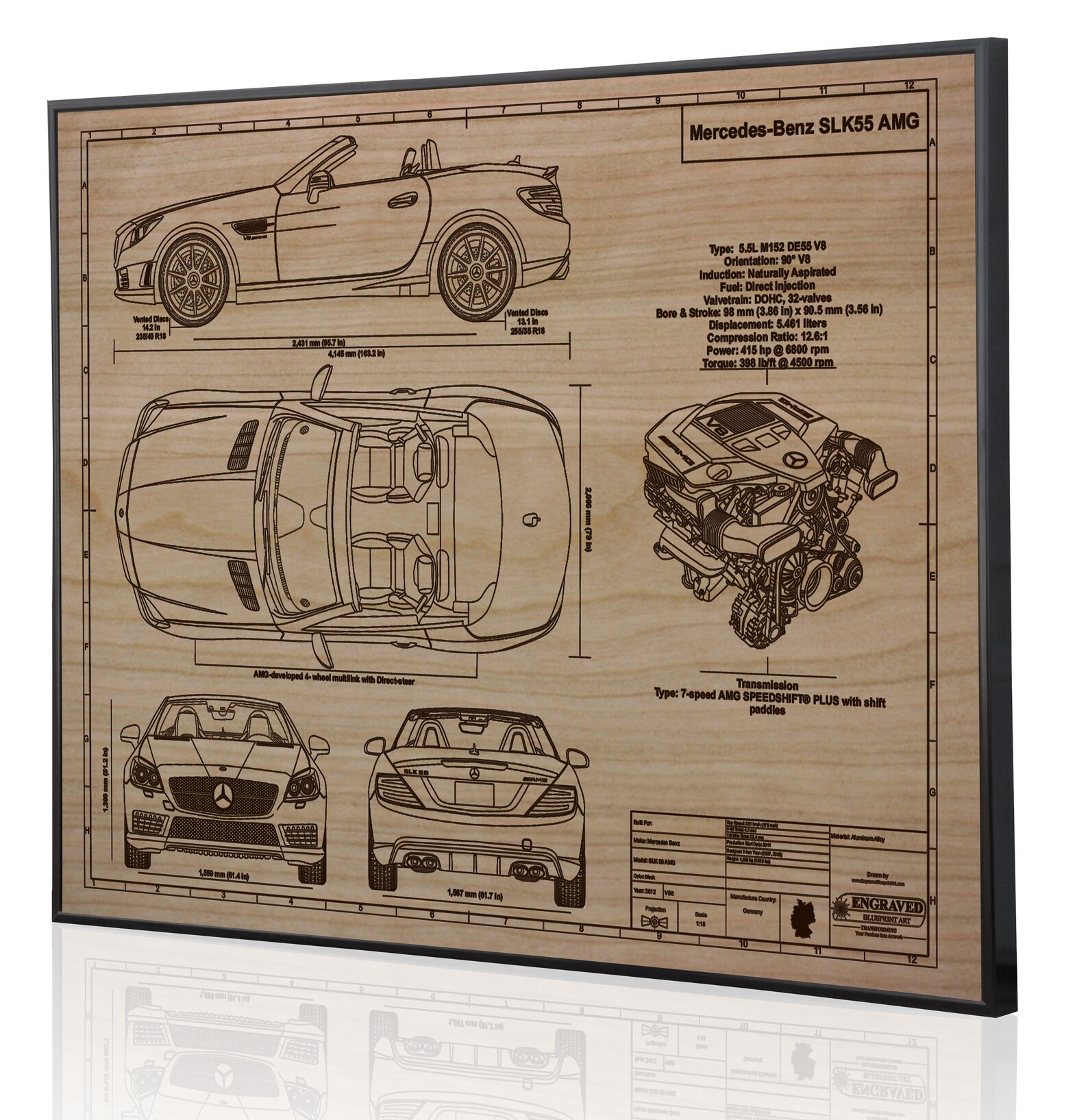 Mercedes-benz SLK 55 AMG Personalized Laser Engraved Wall Art. - Etsy