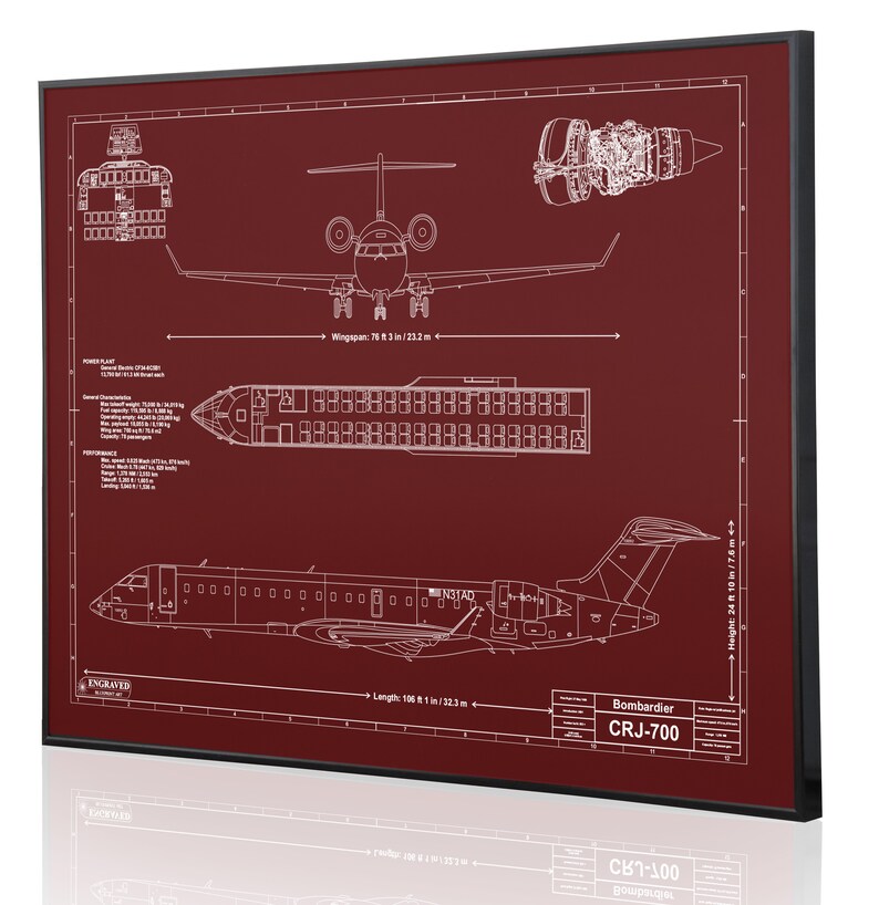 Bombardier CRJ-700 Laser Engraved Wall Art Poster. Engraved on - Etsy