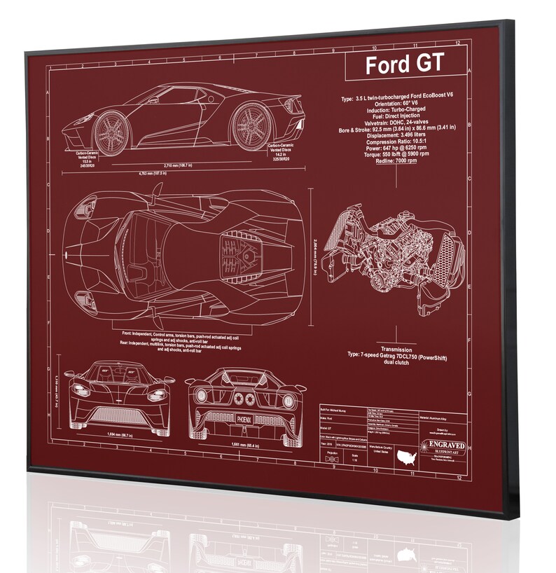 Ford GT 2017-22 Laser Engraved Wall Art. Engraved on Metal - Etsy