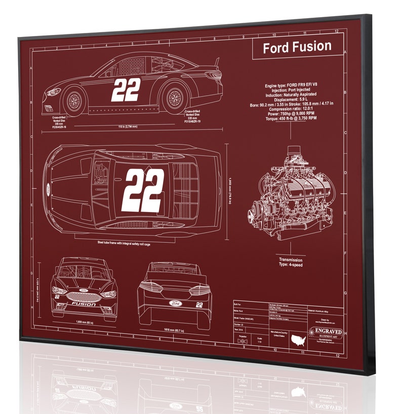 Ford Fusion NASCAR Laser Engraved Wall Art Poster. Engraved on - Etsy