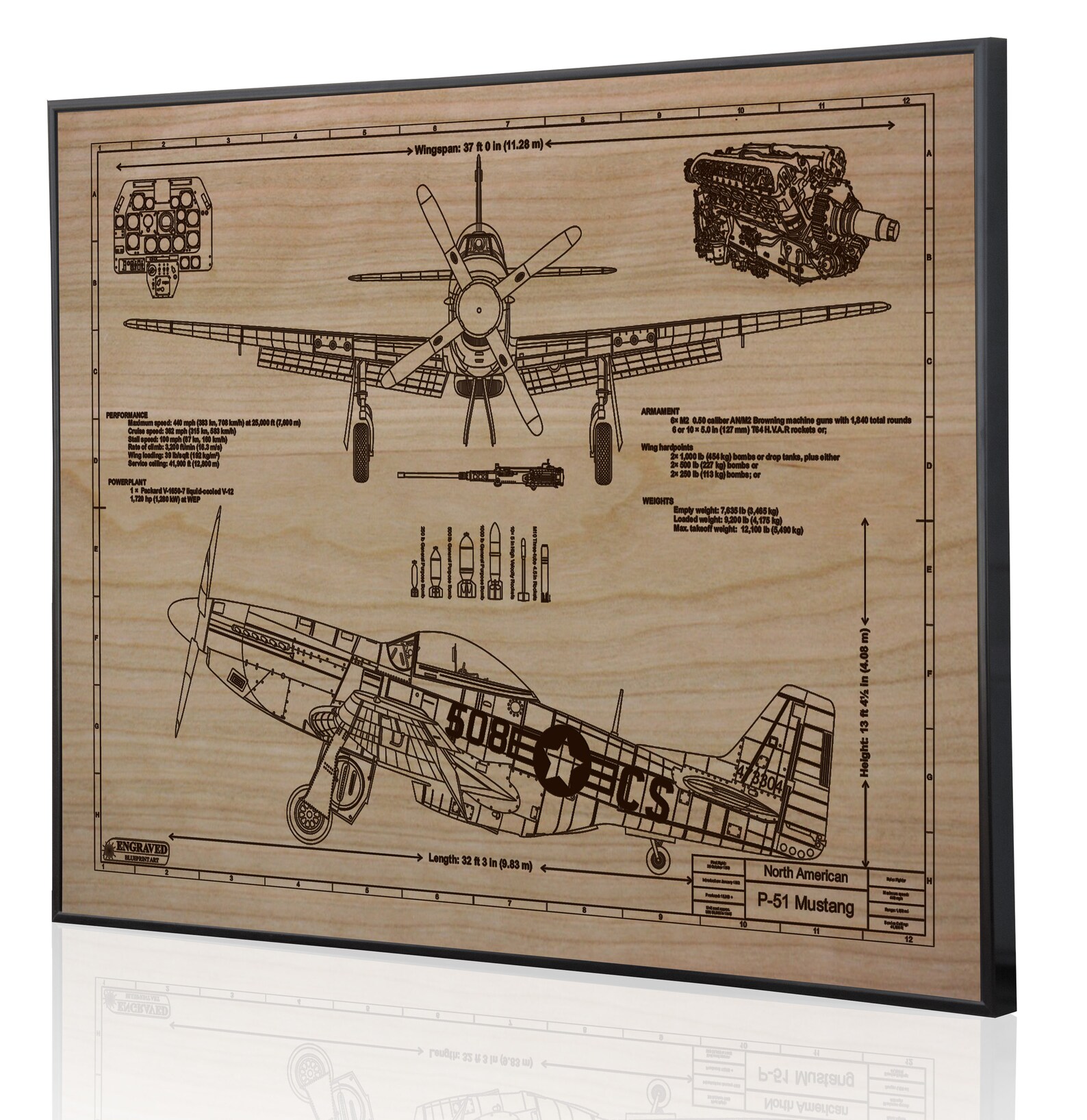 P-51D Mustang Personalized Engraved Blueprint Artwork. Custom - Etsy