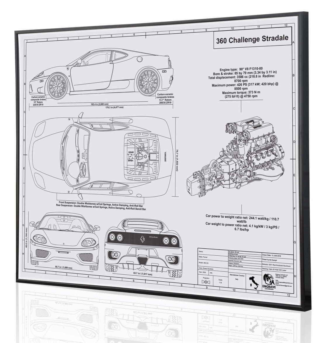 Ferrari 360 Challenge Stradale Laser Engraved Wall Art Poster. | Etsy