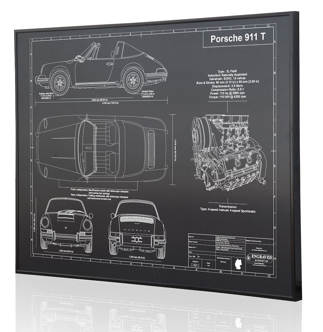 Porsche 911 T 1969 Laser Engraved Wall Art Poster Porsche - Etsy