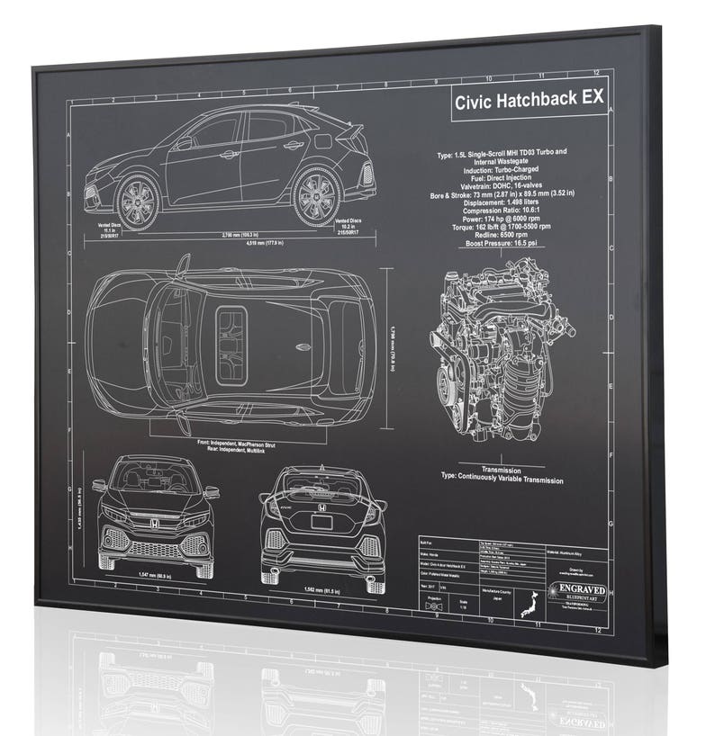 Honda Civic Hatchback Laser Engraved Wall Art. Engraved on | Etsy