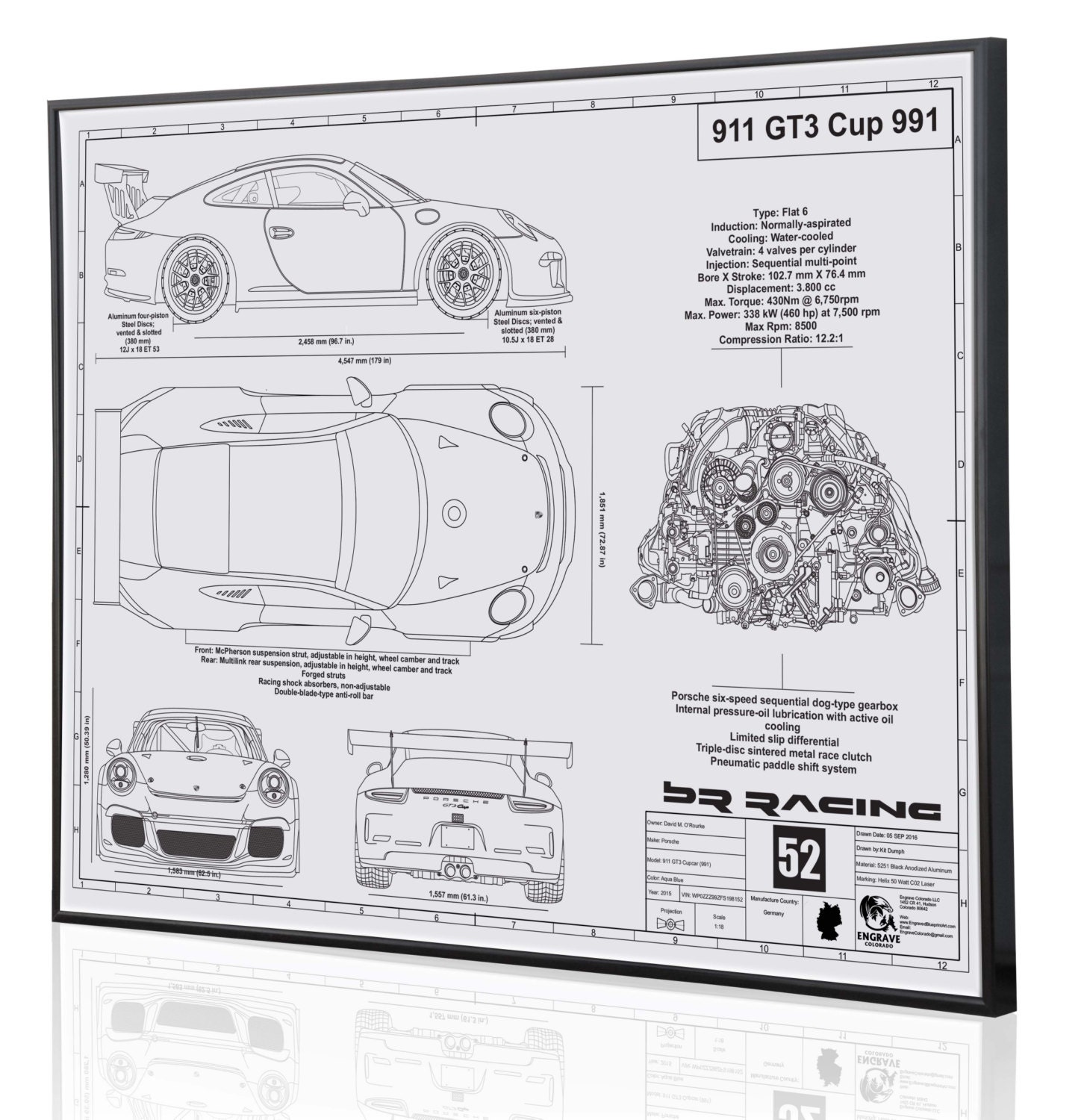 Porsche 911 GT3 Cup 991 Laser Engraved Wall Art Poster | Etsy