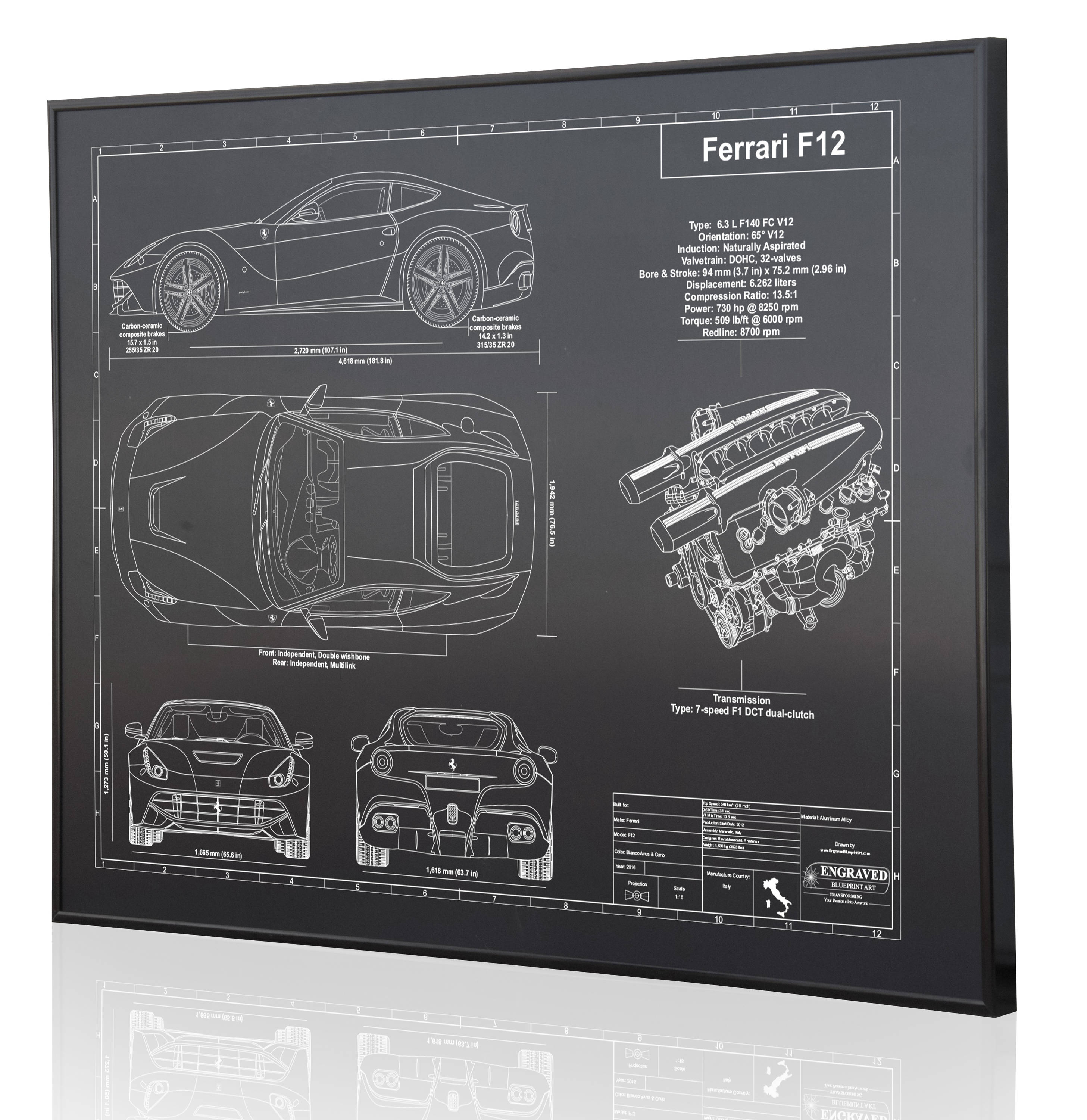 Ferrari F12 Laser Engraved Wall Art Poster. Engraved on Metal | Etsy