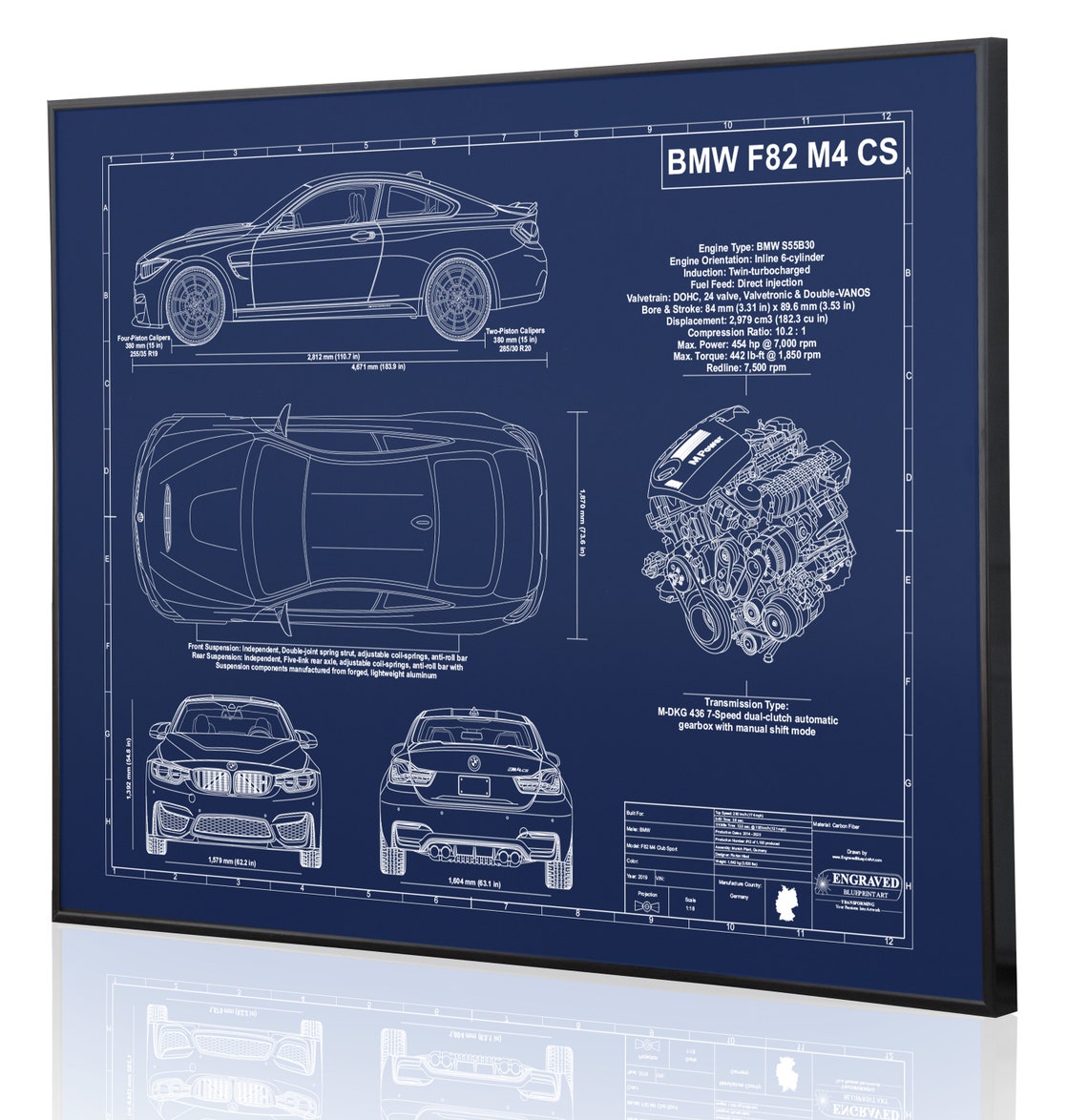 BMW M4 CS Laser Engraved Wall Art Poster. Blueprint Sign | Etsy