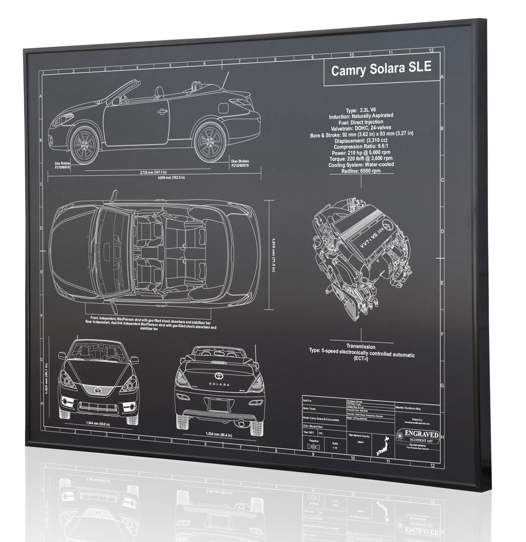 Toyota Camry Solara Personalized Laser Engraved Wall Art Poster ...