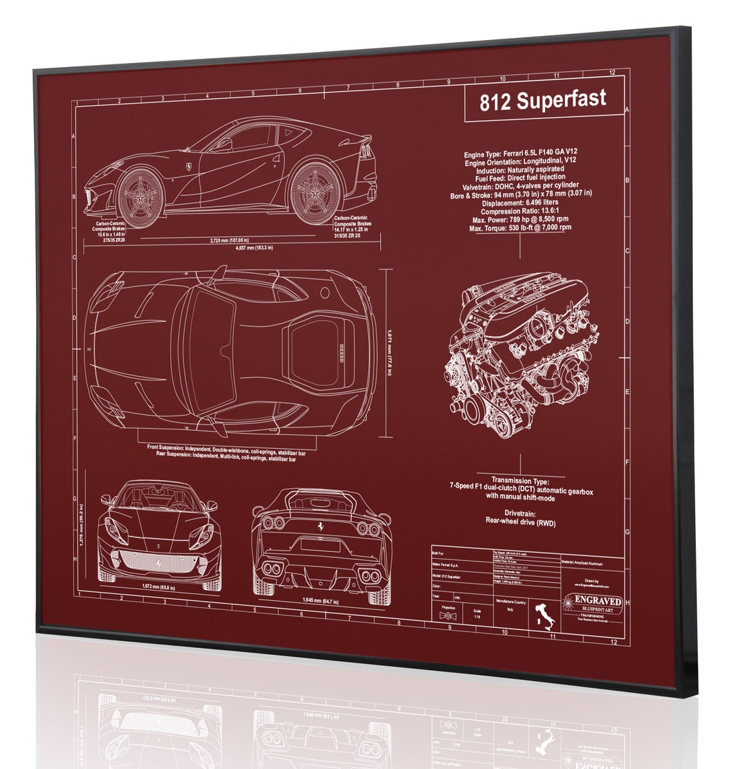 Ferrari 812 Superfast Personalized Laser Engraved Wall Art. Metal ...