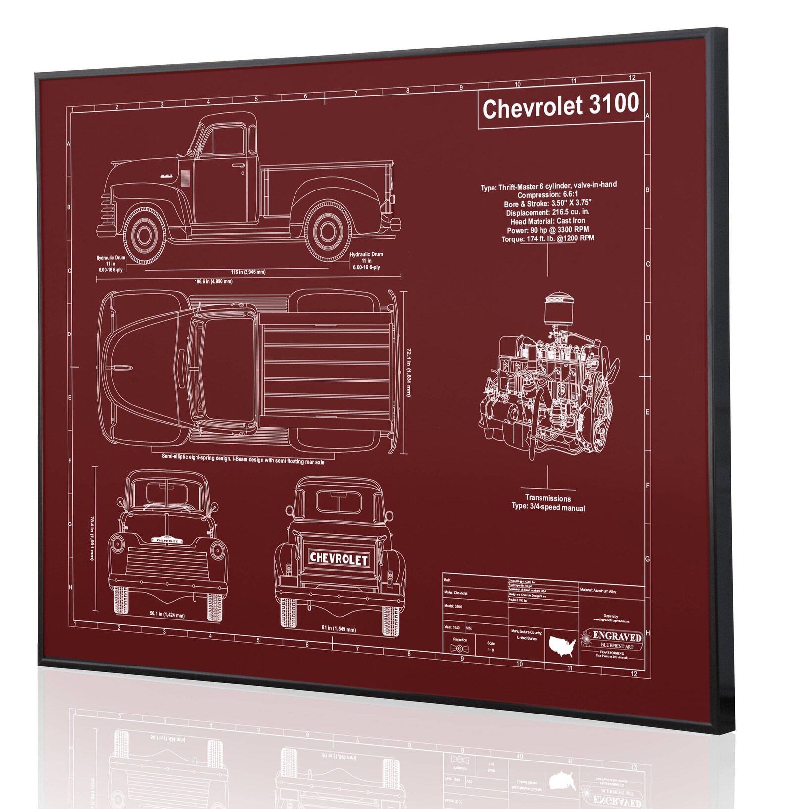 Chevrolet 3100 Pickup 1949 Laser Engraved Wall Art Poster. - Etsy