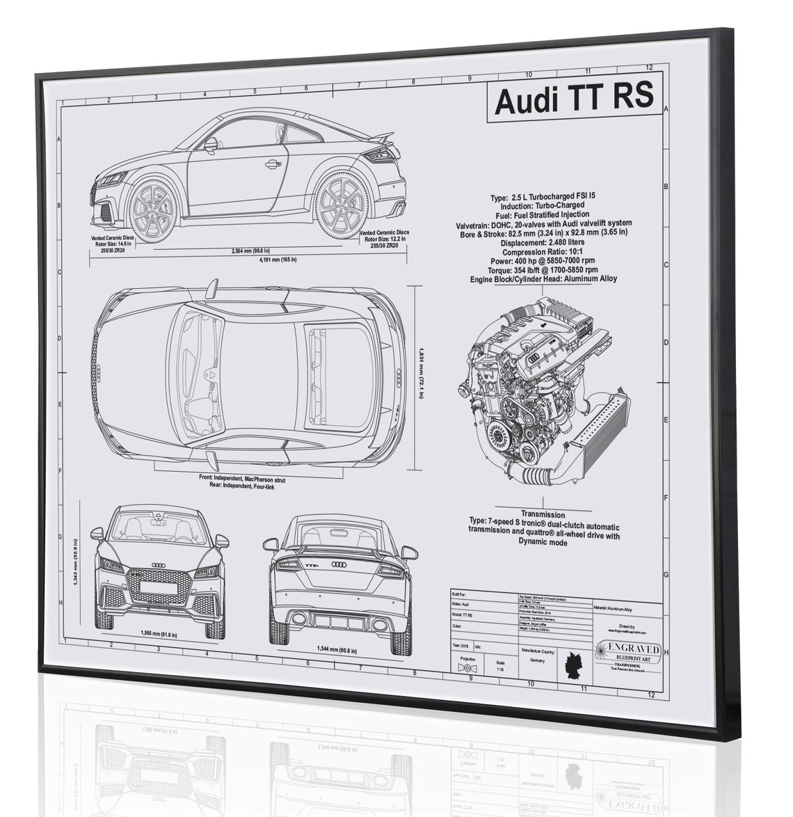 Audi TT RS Personalized Laser Engraved Wall Art. Engraved on - Etsy