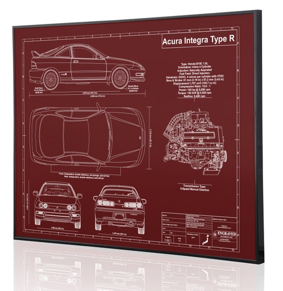 Acura Integra Type R Personalized Laser Engraved Blueprint - Etsy