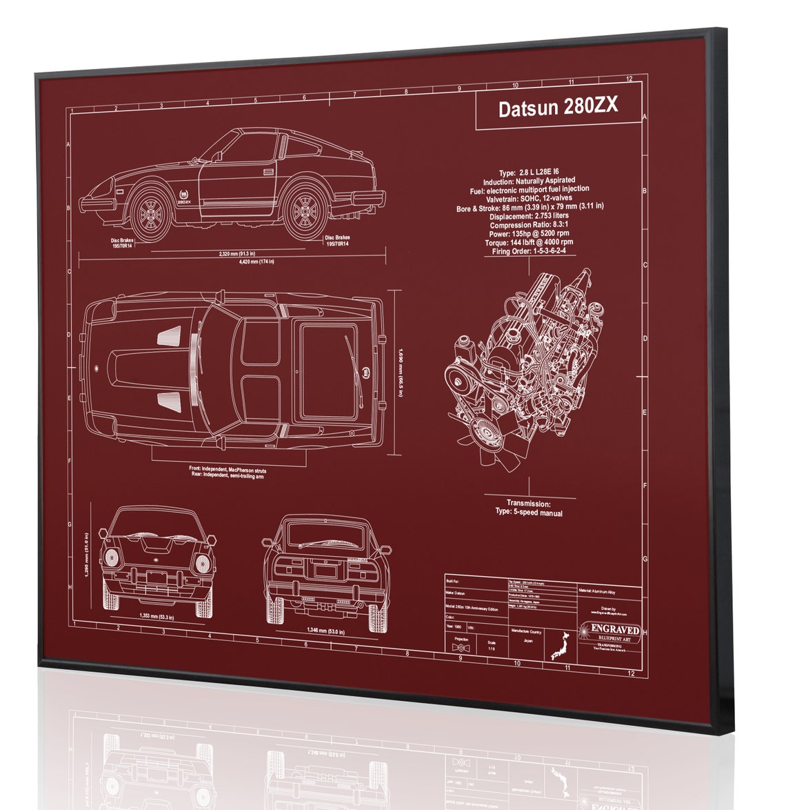 Datsun 280ZX Laser Engraved Wall Art Poster. Engraved on - Etsy