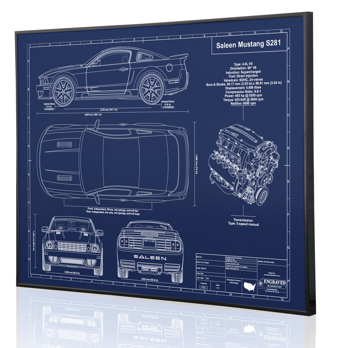 Saleen Mustang S281 Personalized Laser Engraved Wall Art. | Etsy
