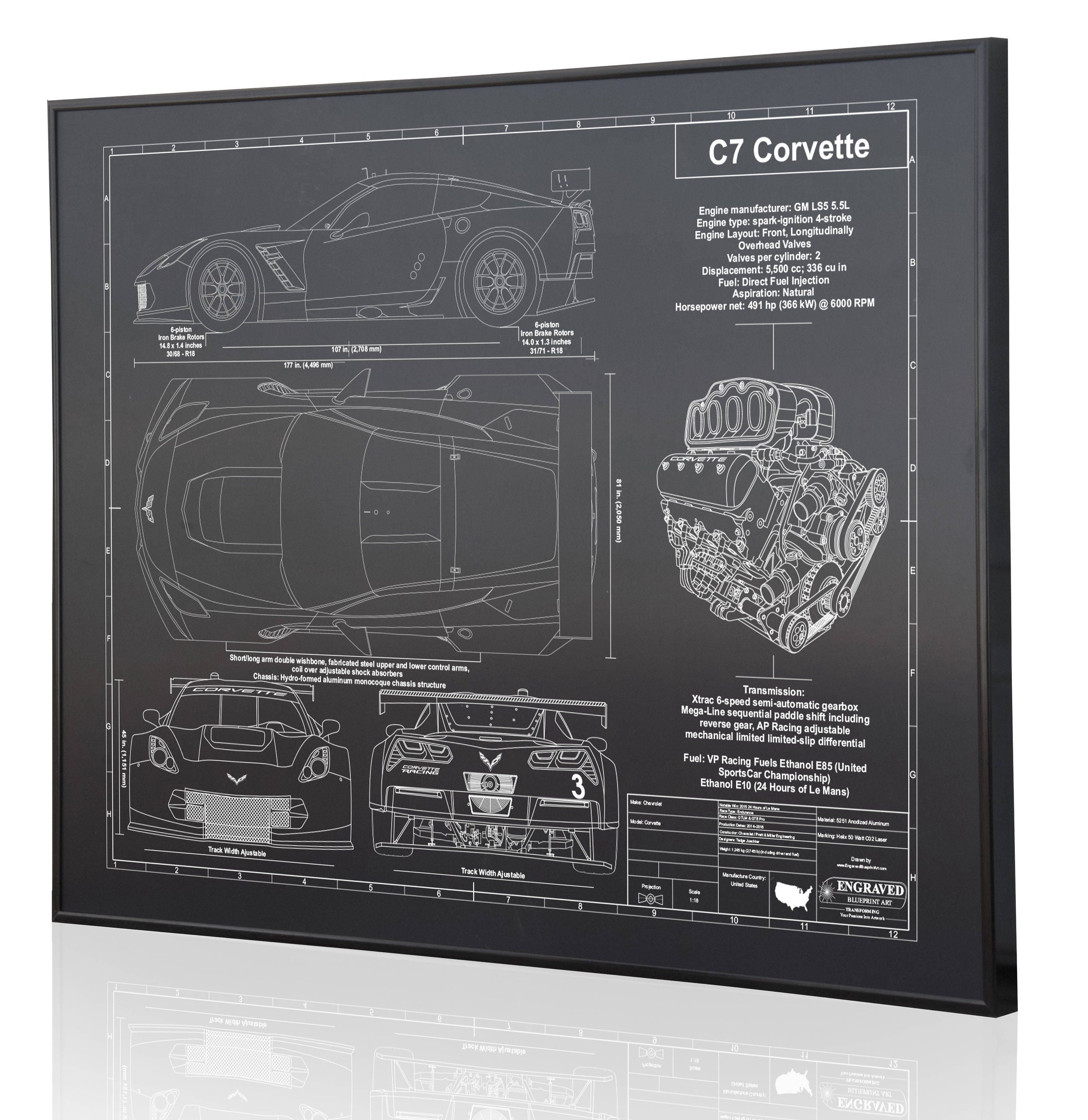 Corvette C7.R Racecar Laser Engraved Wall Art Poster. Engraved | Etsy