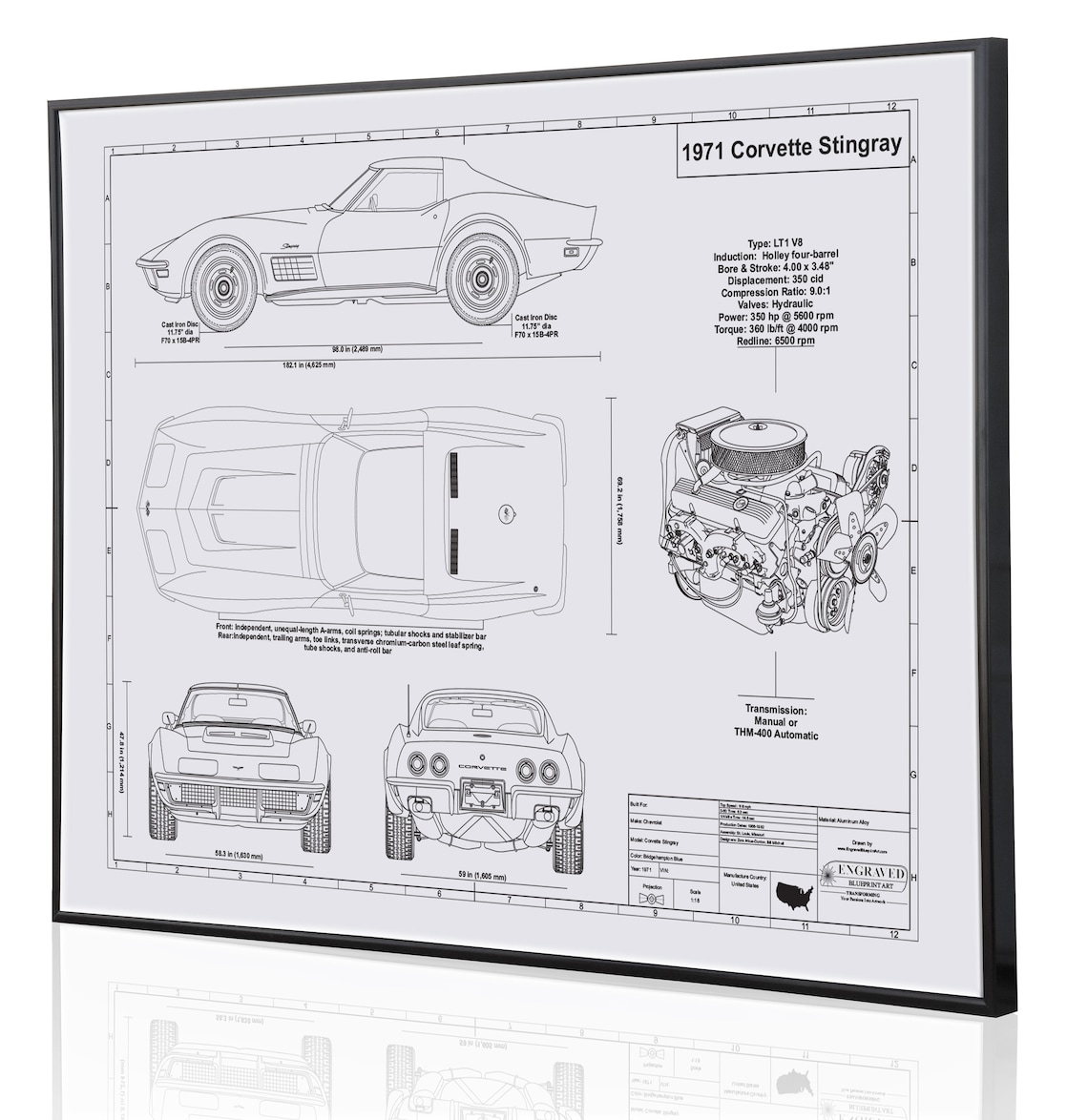 Corvette C3 Stingray 1971 LT1 Laser Engraved Wall Art Poster. - Etsy