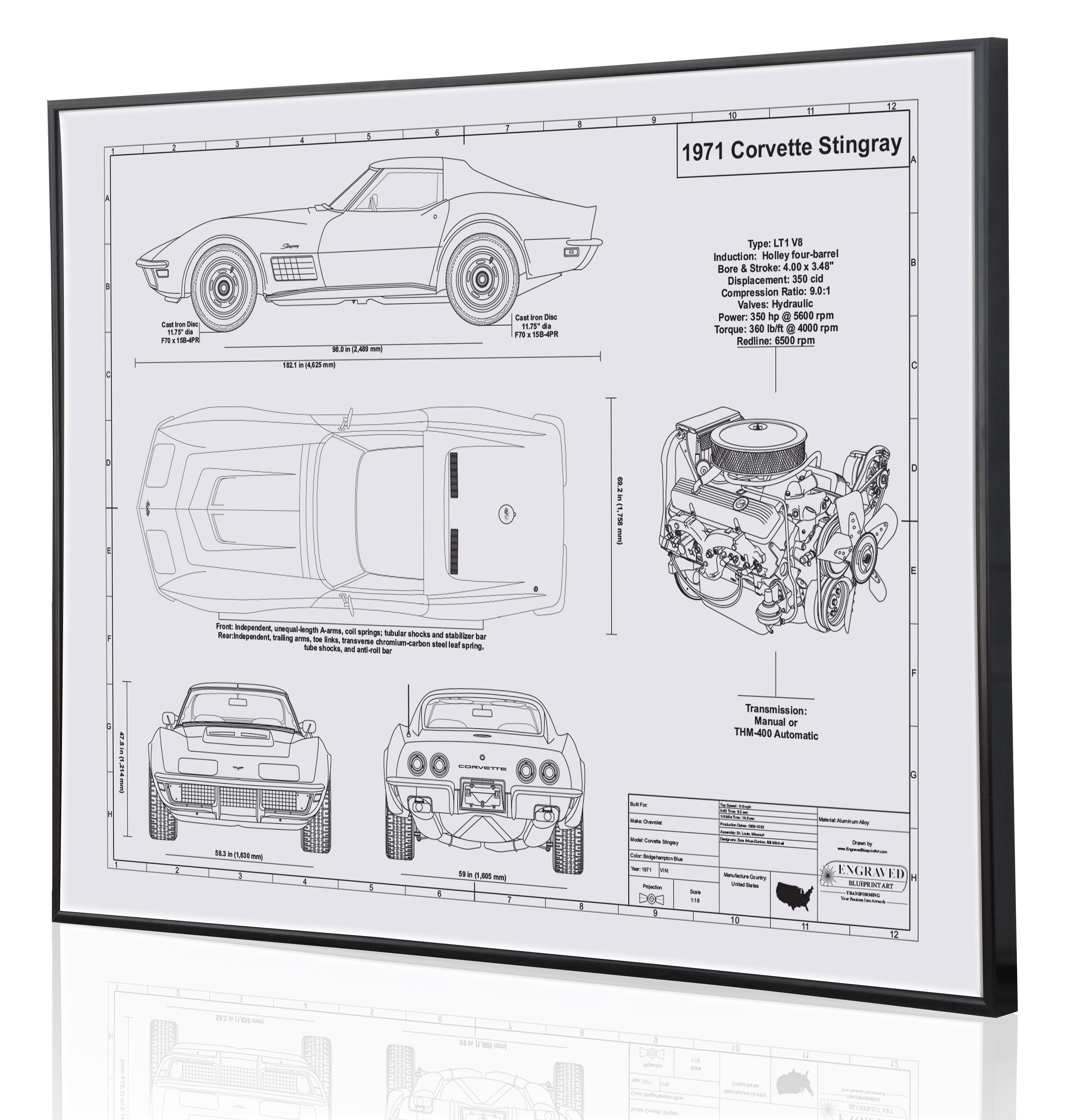 Corvette C3 Stingray 1971 LT1 Laser Engraved Wall Art Poster. | Etsy