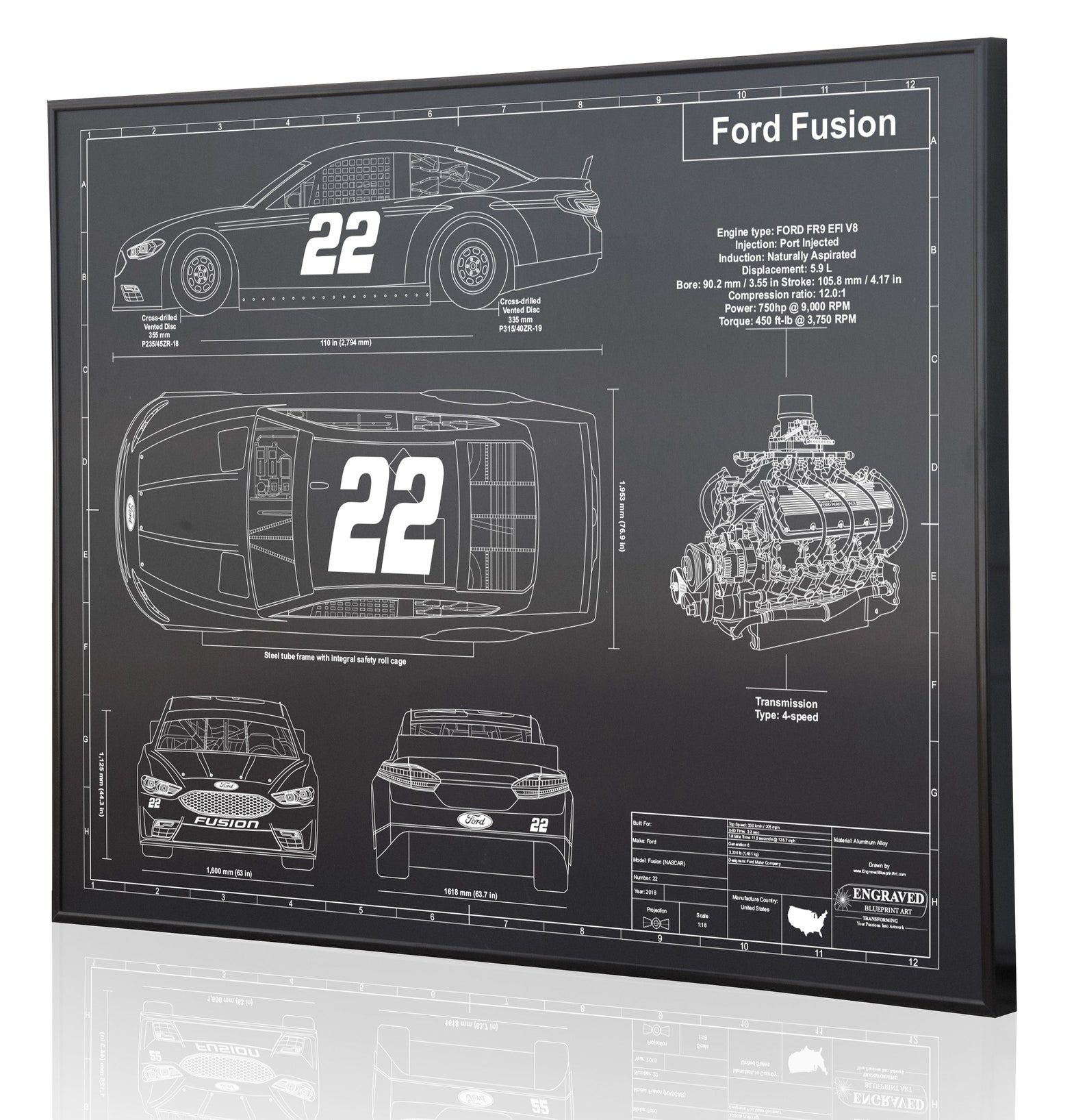 Ford Fusion NASCAR Laser Engraved Wall Art Poster. Engraved on - Etsy